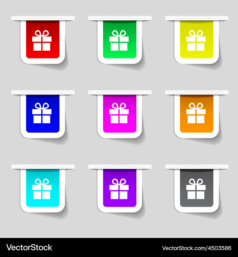 Gift box icon sign set of multicolored modern Vector Image