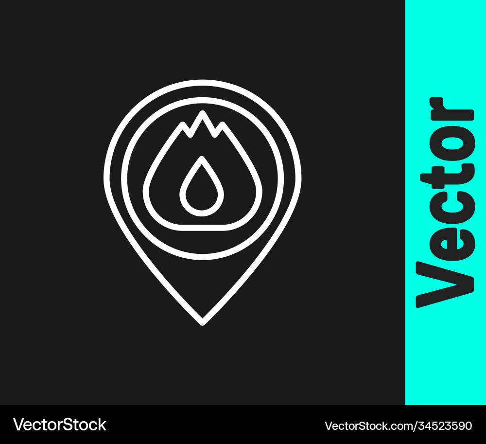 White line map pointer with fire flame icon Vector Image
