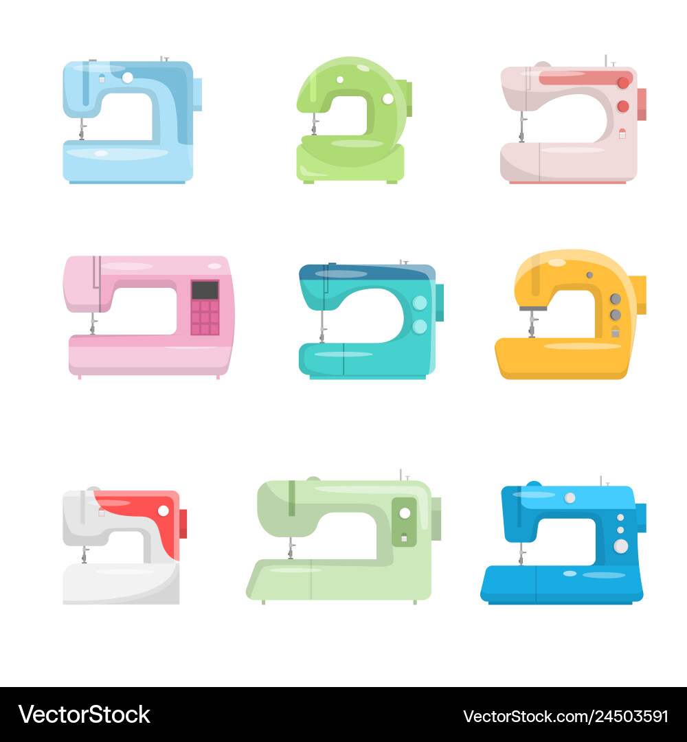 Color sewing machine set isolated on white Vector Image