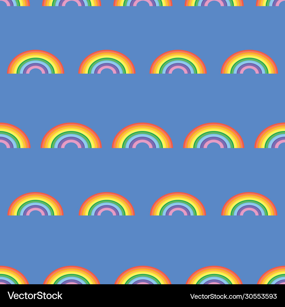 Seamless pattern with colourful rainbows on blue Vector Image