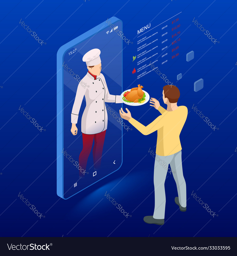 Isometric online cooking classes concept online Vector Image