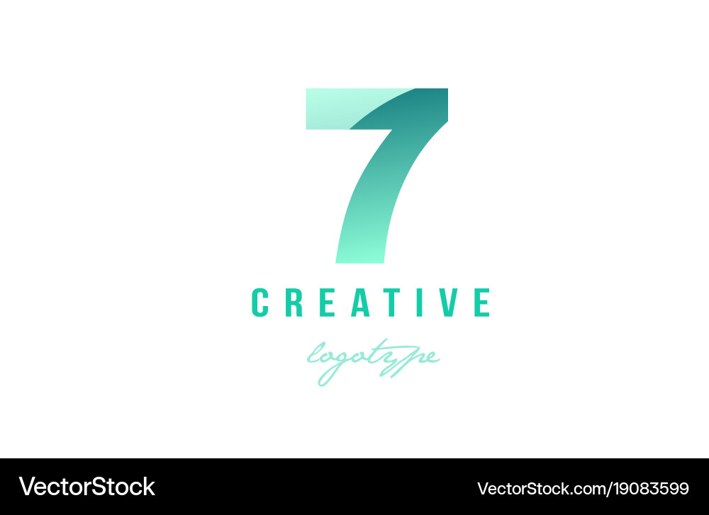 7 seven green pastel gradient number numeral Vector Image