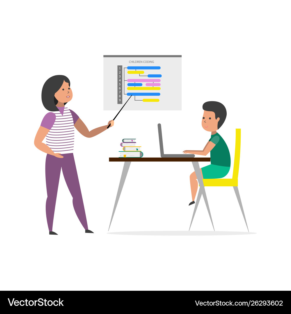 Small boy sitting in front his laptop computer Vector Image