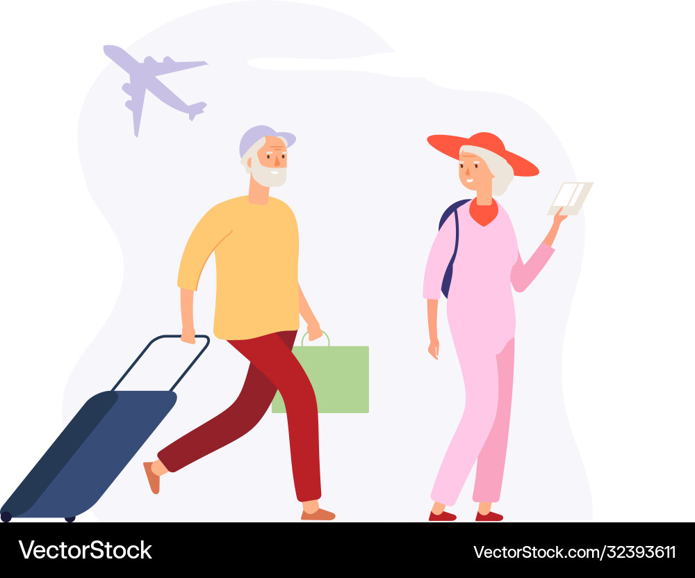 Vacation Time Elderly Travellers With Luggage Vector Image