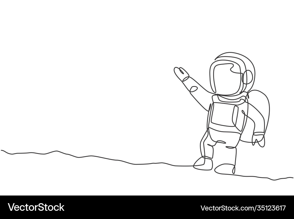 One continuous line drawing young astronaut Vector Image