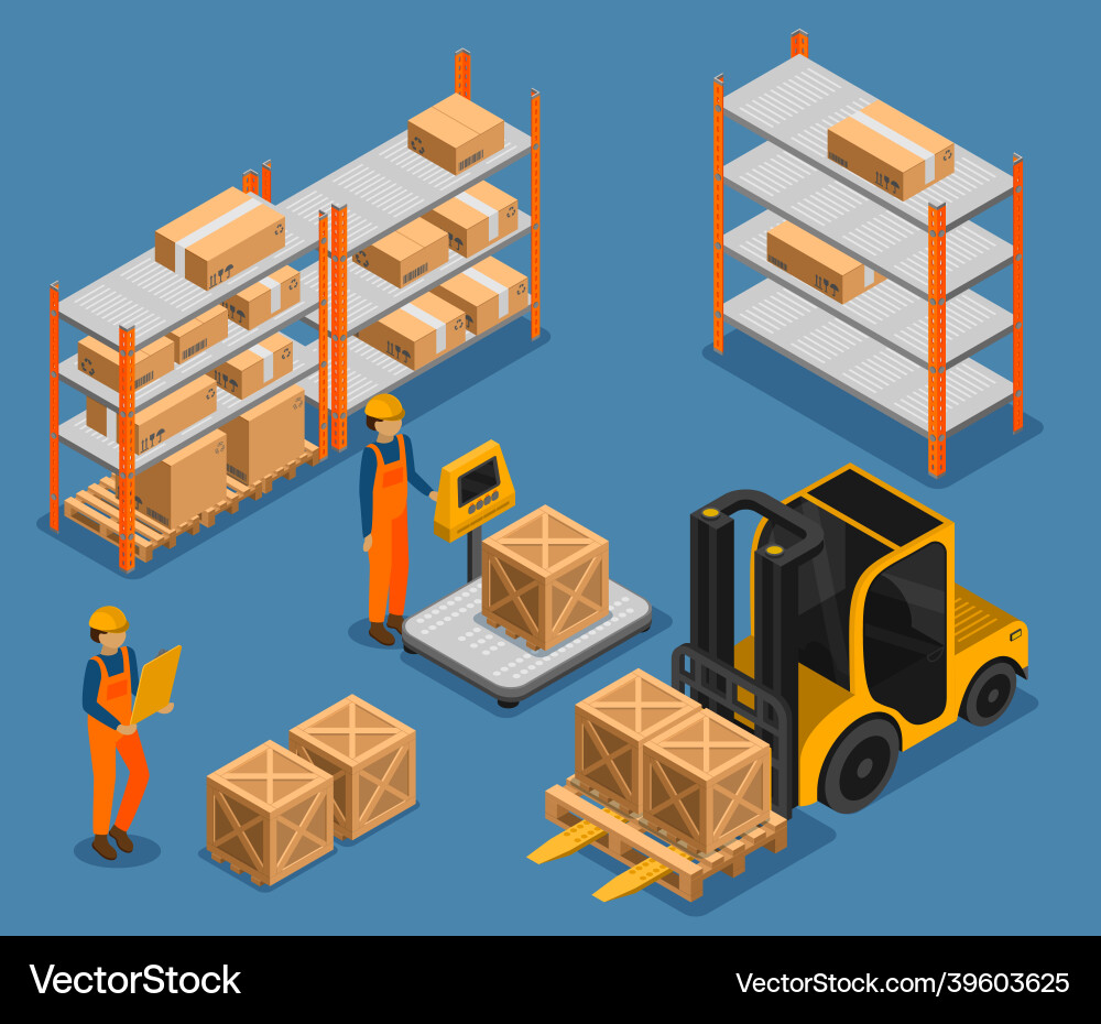 Warehouse forklift isometric composition Vector Image