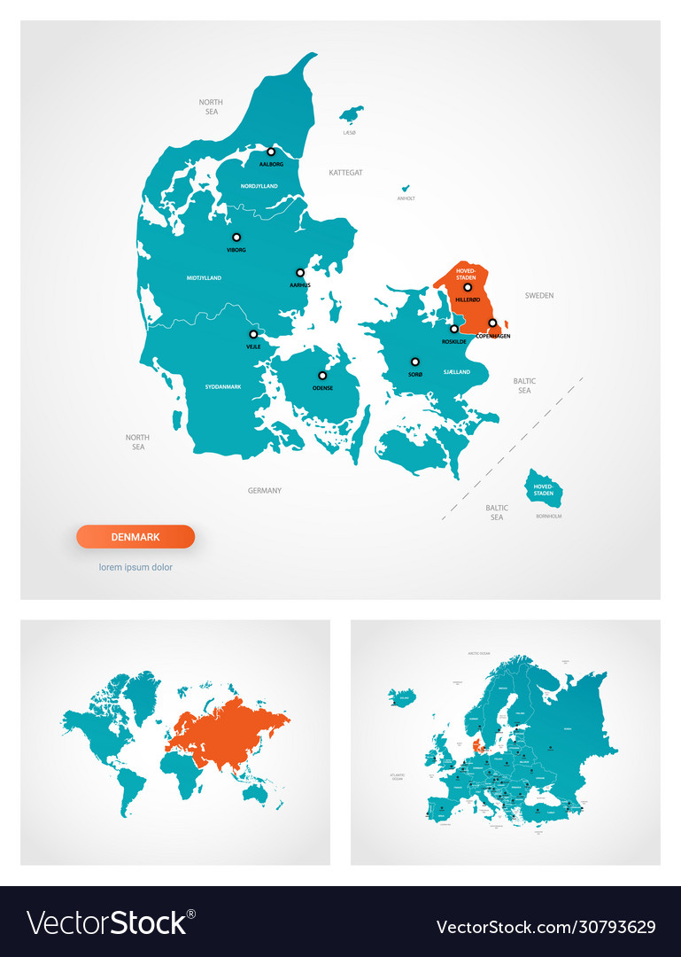 Editable template map denmark with marks Vector Image