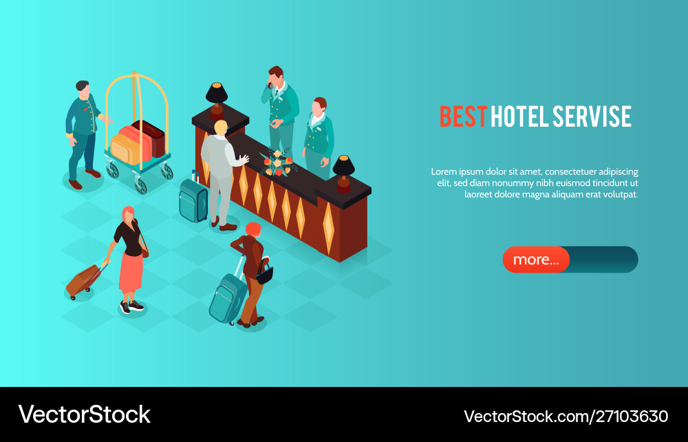 Hotel service isometric banner Royalty Free Vector Image