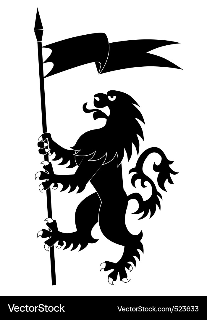 Heraldic lion with flag Royalty Free Vector Image