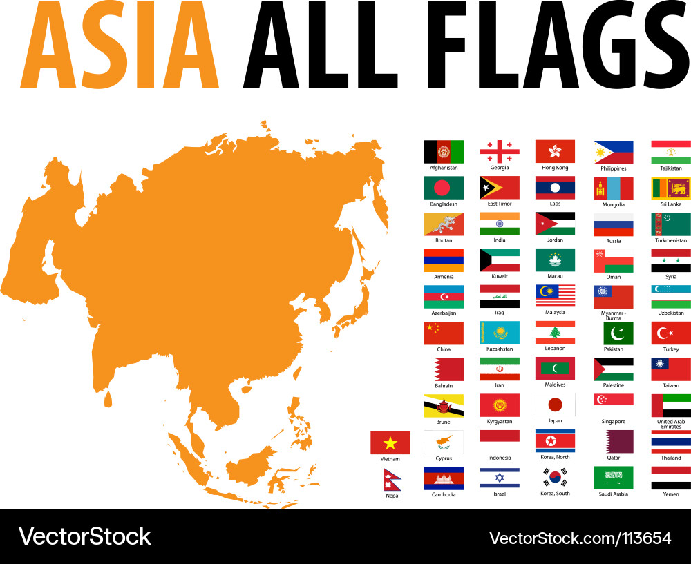 Asia all flags Royalty Free Vector Image - VectorStock