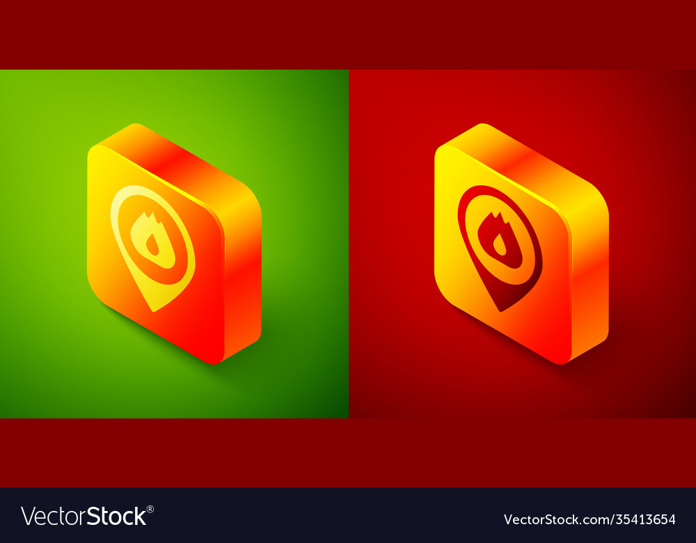 Isometric map pointer with fire flame icon Vector Image