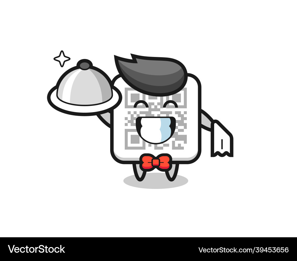 Character mascot of qr code as a waiters Vector Image