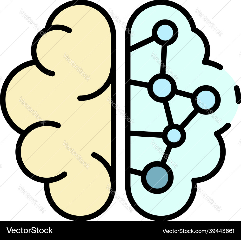 Cyborg brain icon color outline Royalty Free Vector Image