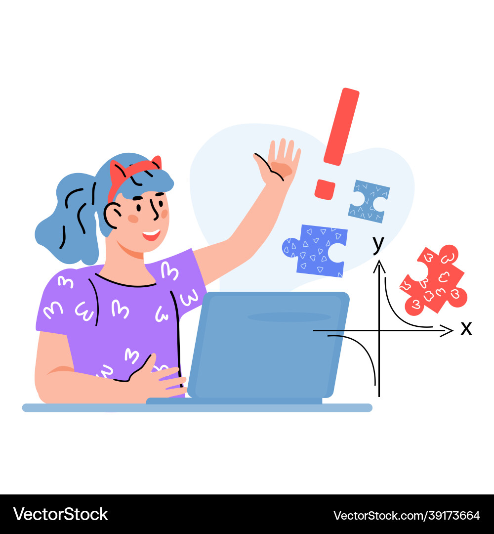 Smart clever child girl studying remotely Vector Image