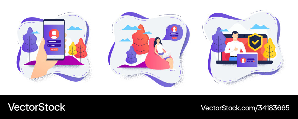 Online register icons set user registration Vector Image