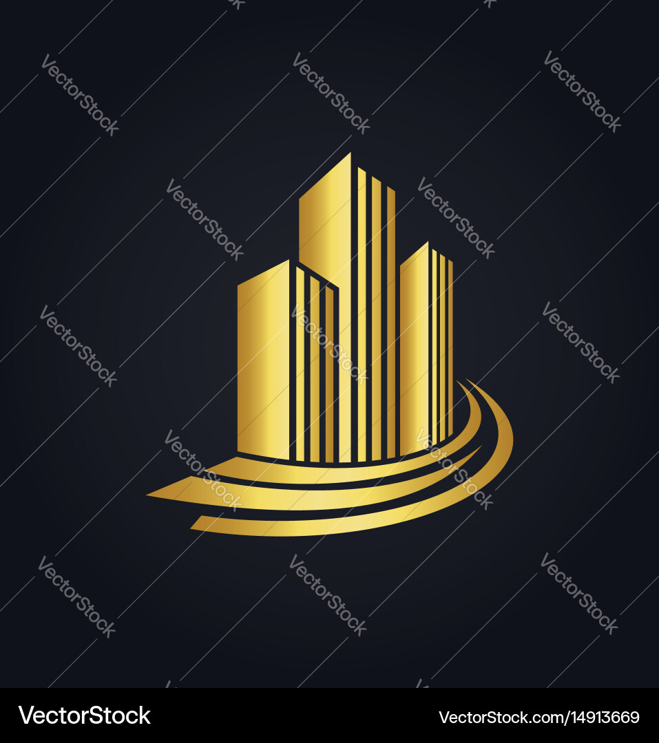 Gold building cityscape logo Royalty Free Vector Image