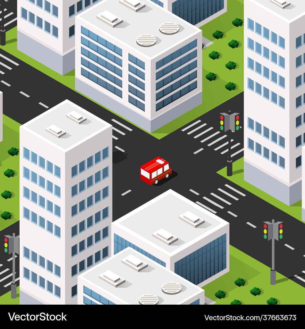 Isometric 3d downtown city block district part Vector Image