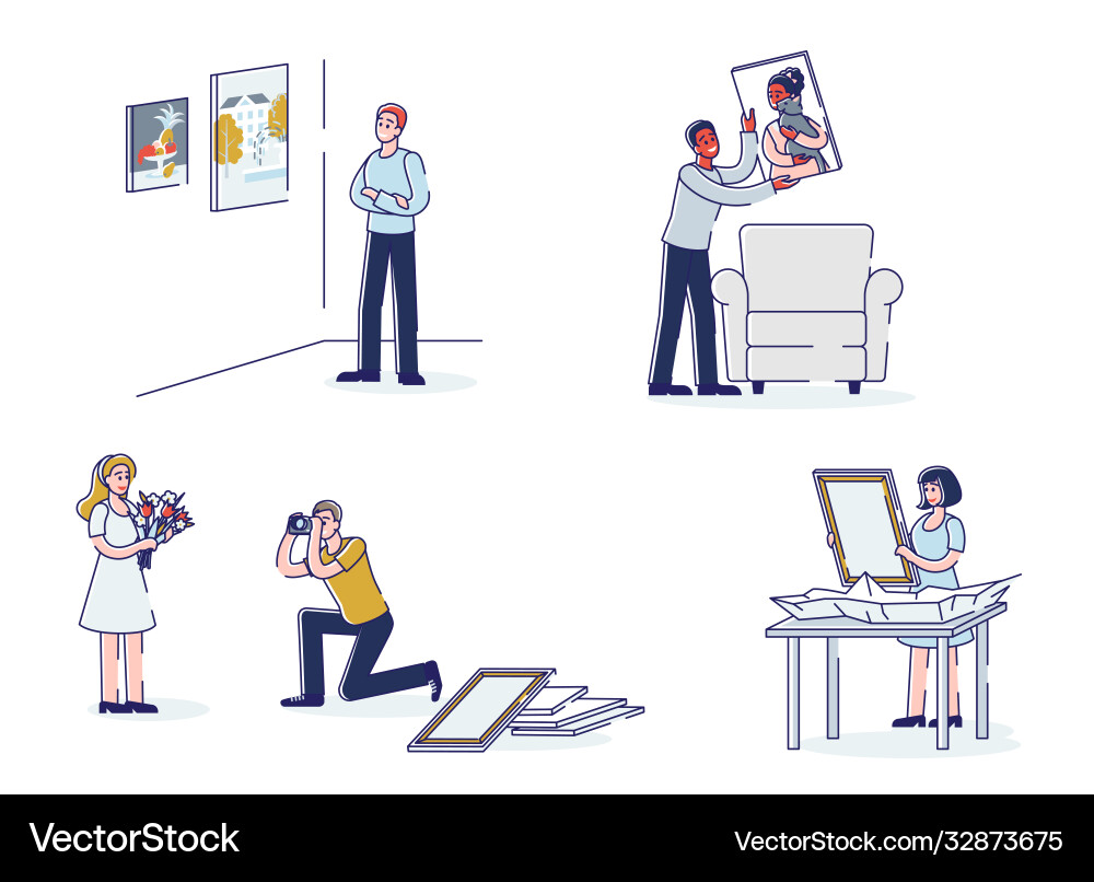 Set people with canvas cartoon characters Vector Image