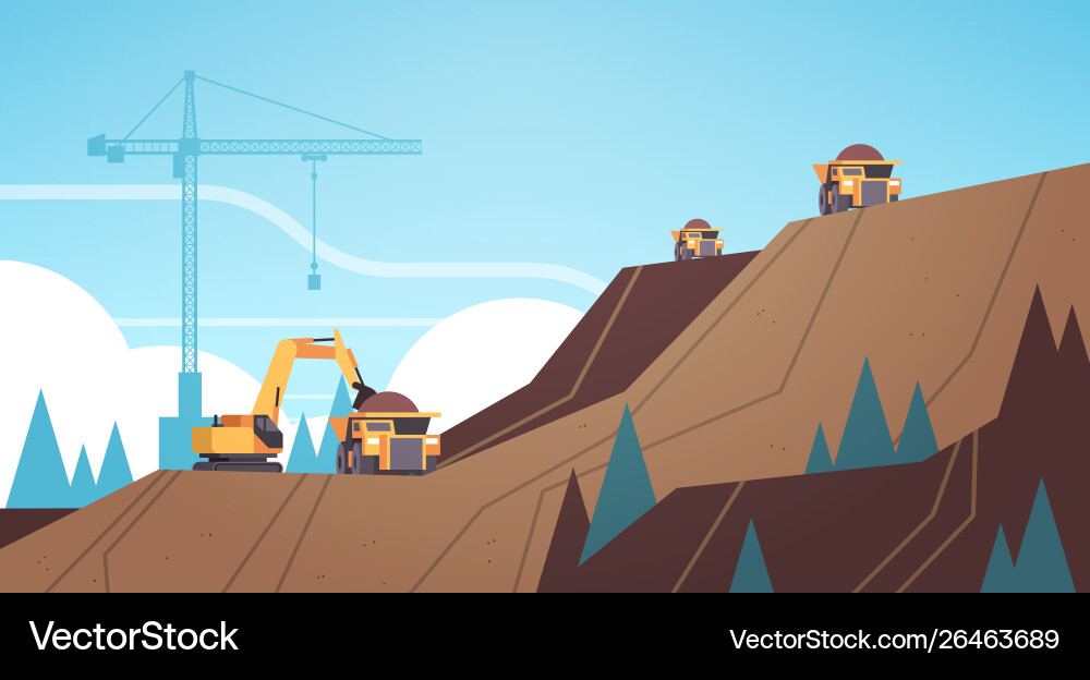 Professional equipment working on coal mine Vector Image