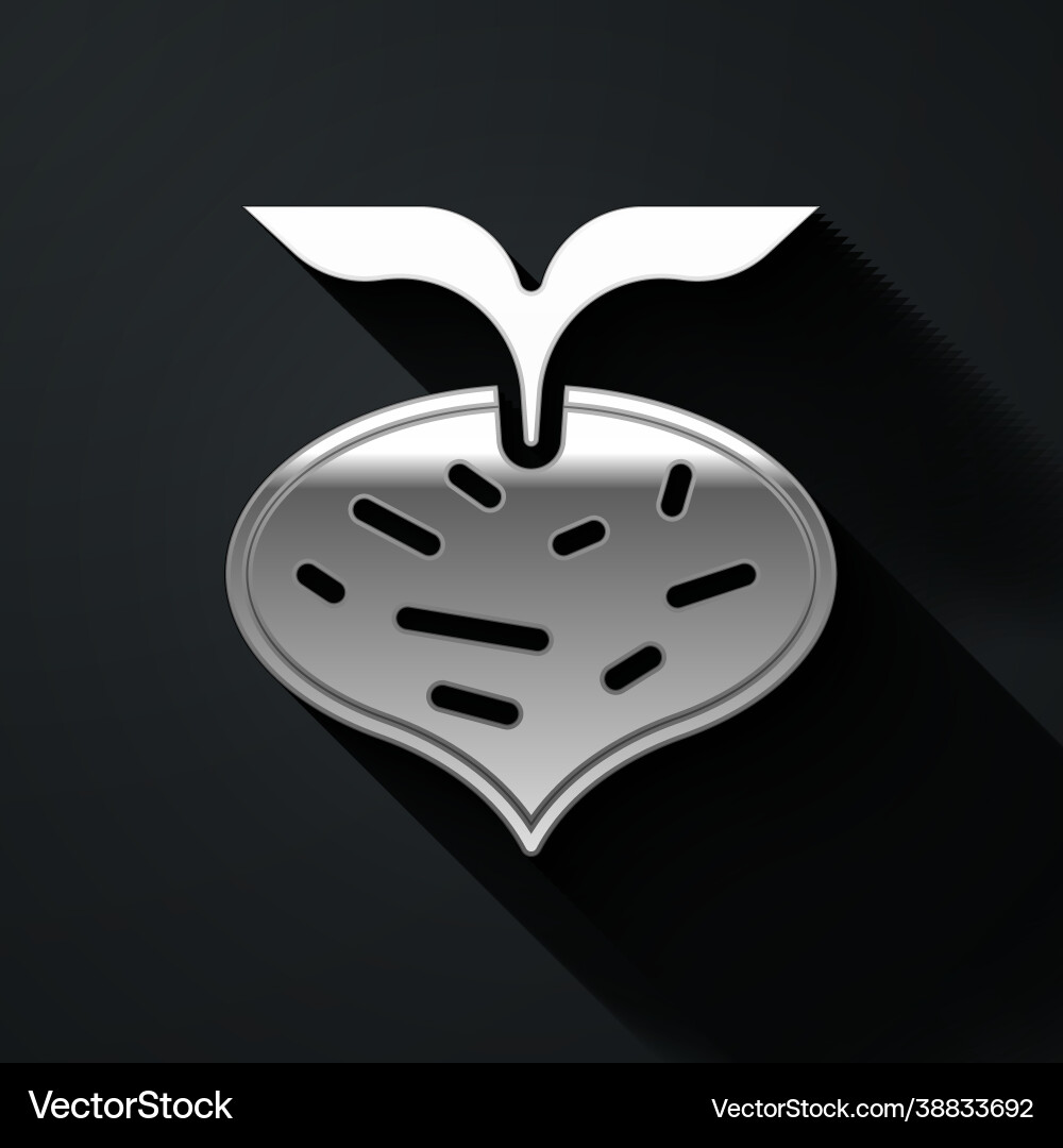Silver fresh beet with leaf icon isolated on black