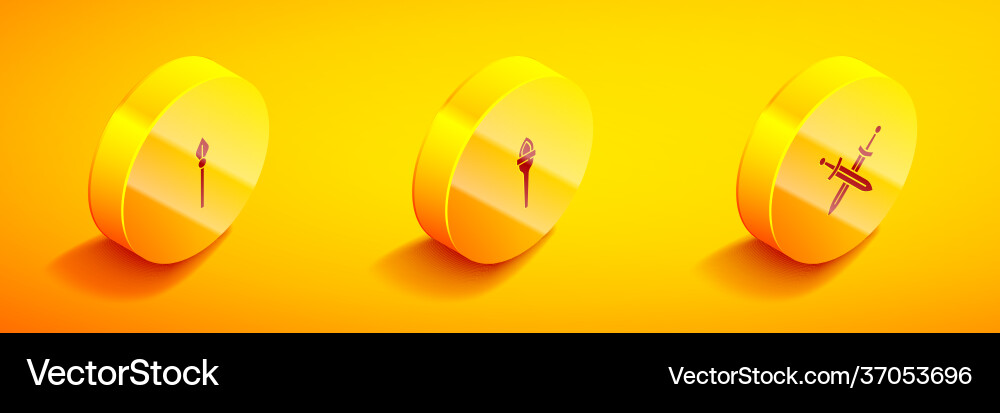 Set isometric medieval spear torch flame Vector Image