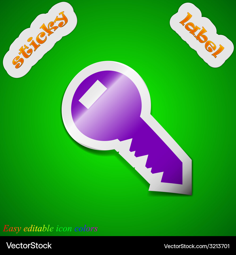 Key icon sign Symbol chic colored sticky label on Vector Image