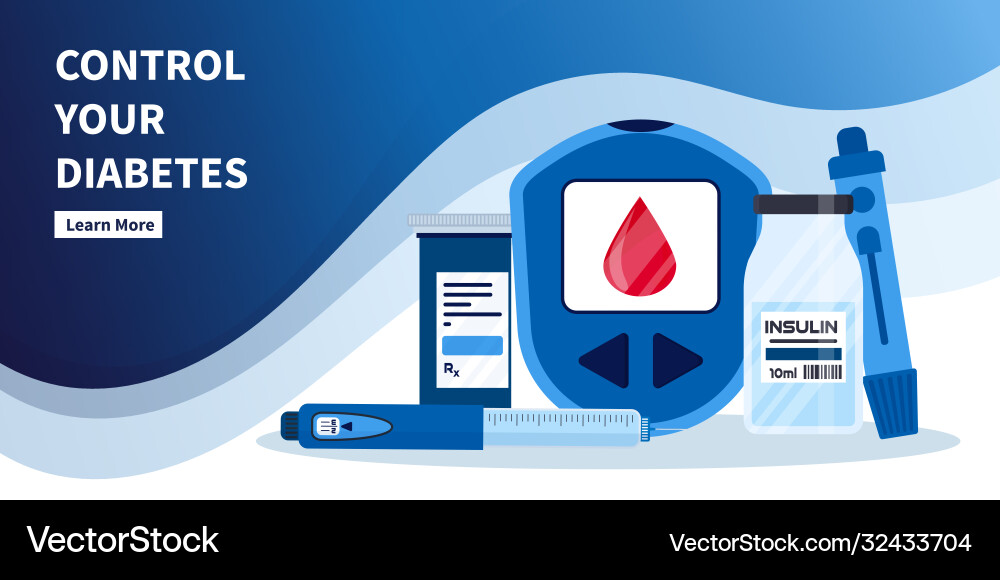 Diabetes flat infographic elements set Royalty Free Vector