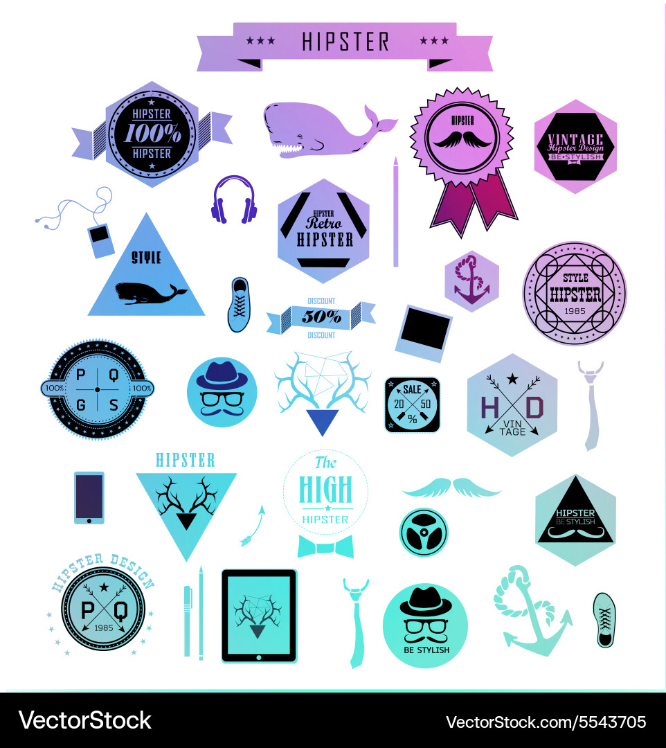 Hipster style elements icons and labels Royalty Free Vector