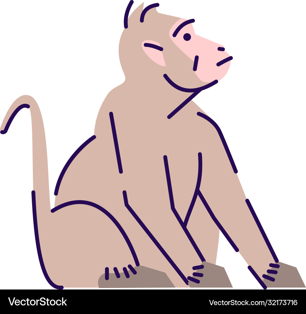 Monkey look up semi flat rgb color Royalty Free Vector Image