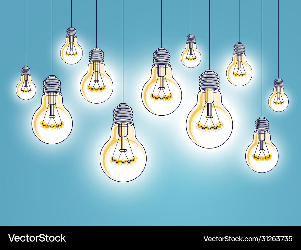 Light bulbs shining beautiful realistic ideas Vector Image