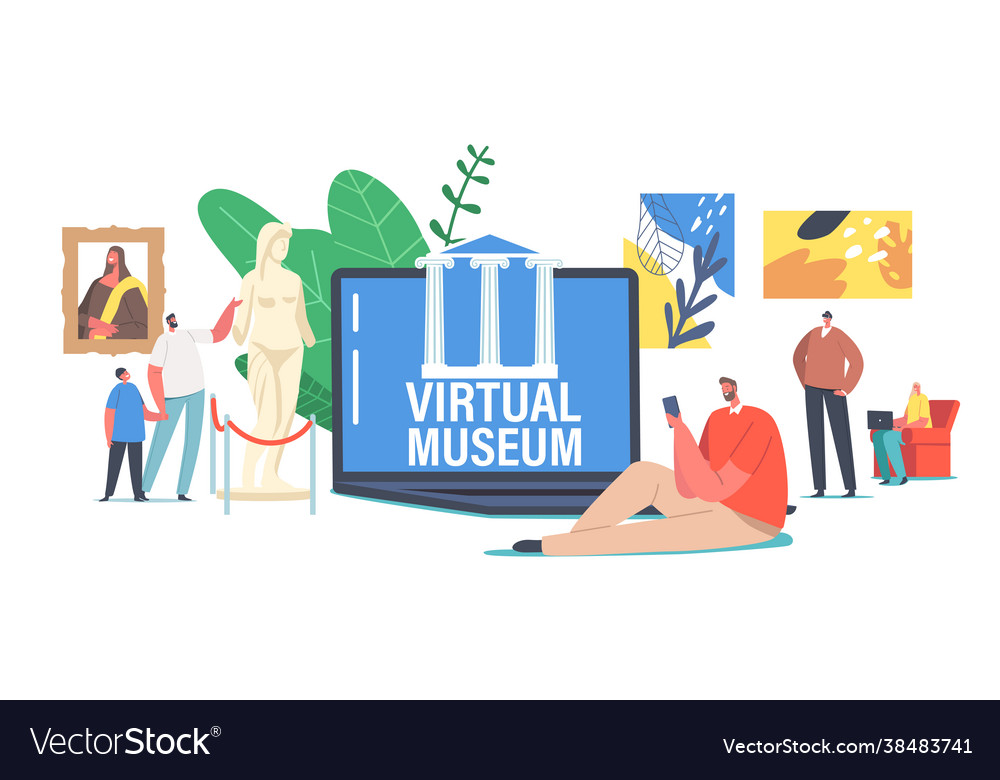 People visiting virtual museum online exhibition Vector Image