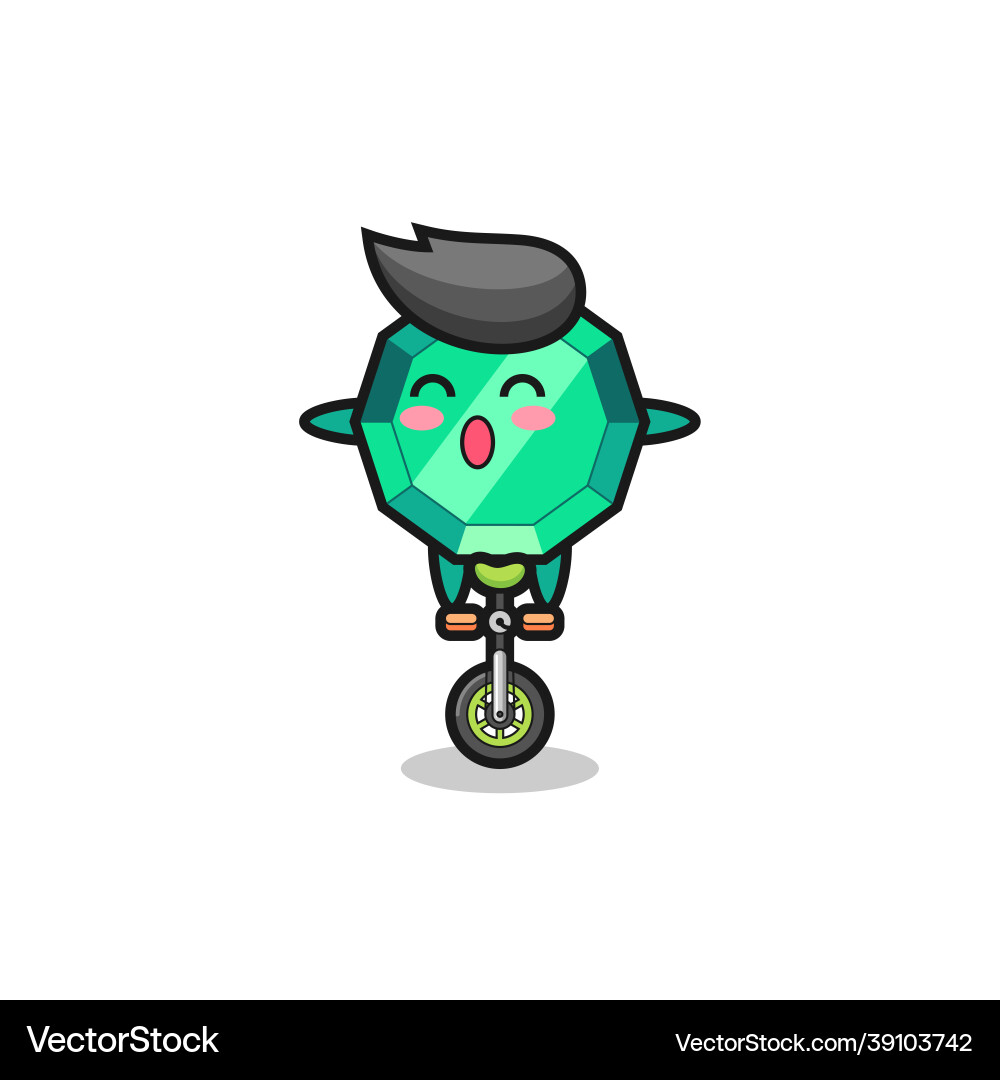 Cute emerald gemstone character is riding Vector Image