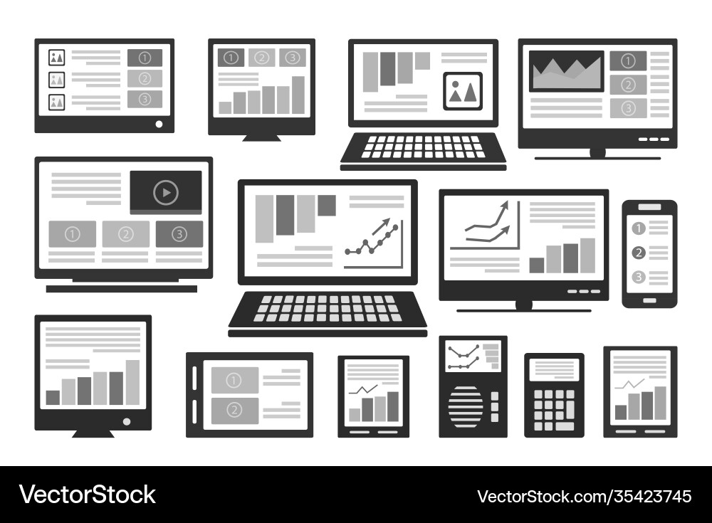 Monitor screen silhouette set radio tv Royalty Free Vector