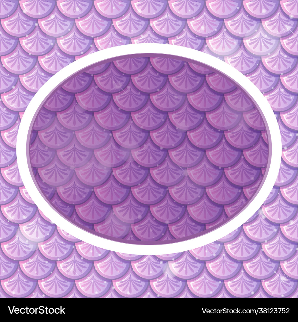 Oval frame template on purple fish scales Vector Image