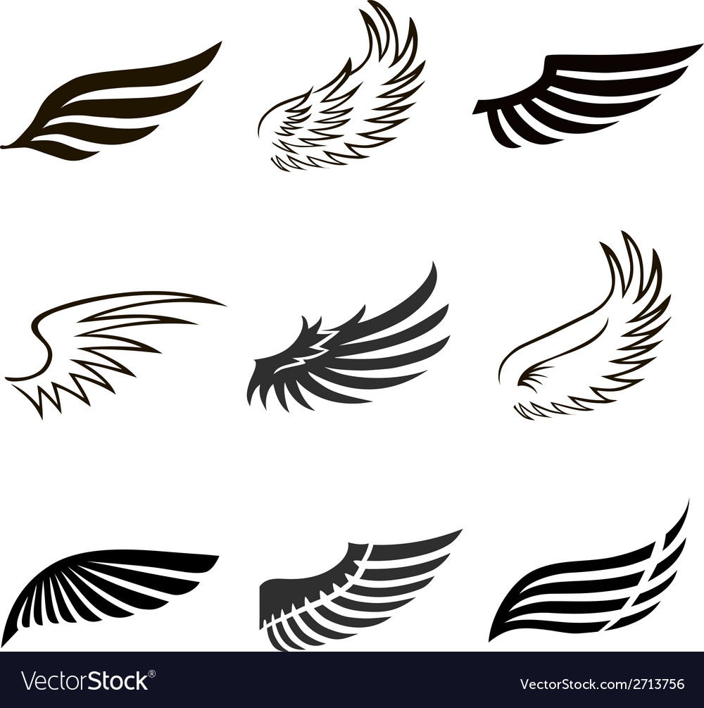 Abstract feather angel or bird wings icons set Vector Image