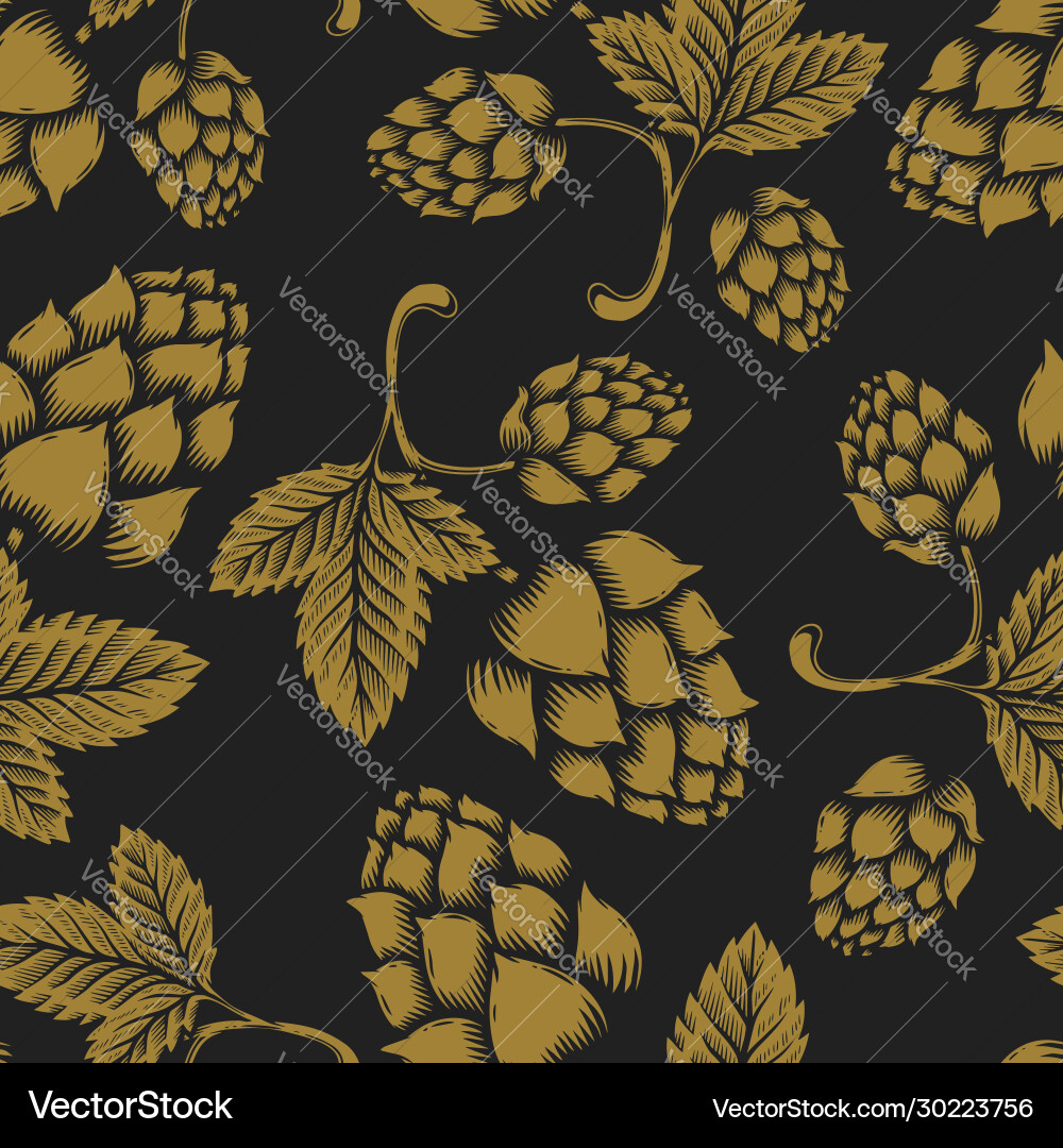 Seamless pattern with vintage beer hop design Vector Image