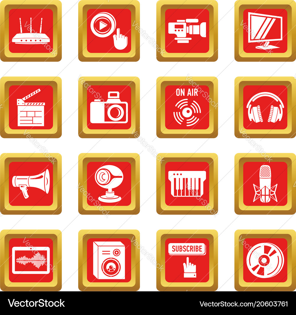 Multimedia internet icons set red square Vector Image