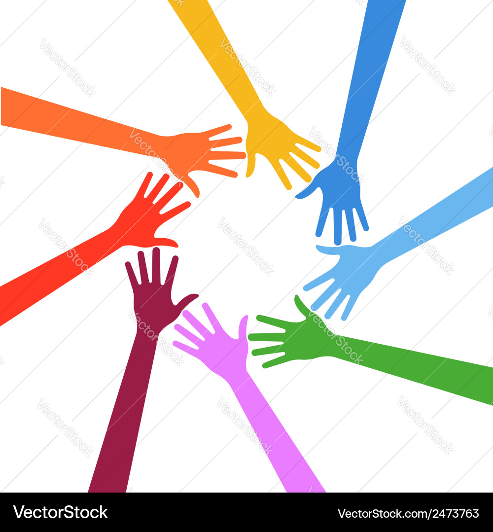 Hands in circle Teamwork concept Royalty Free Vector Image