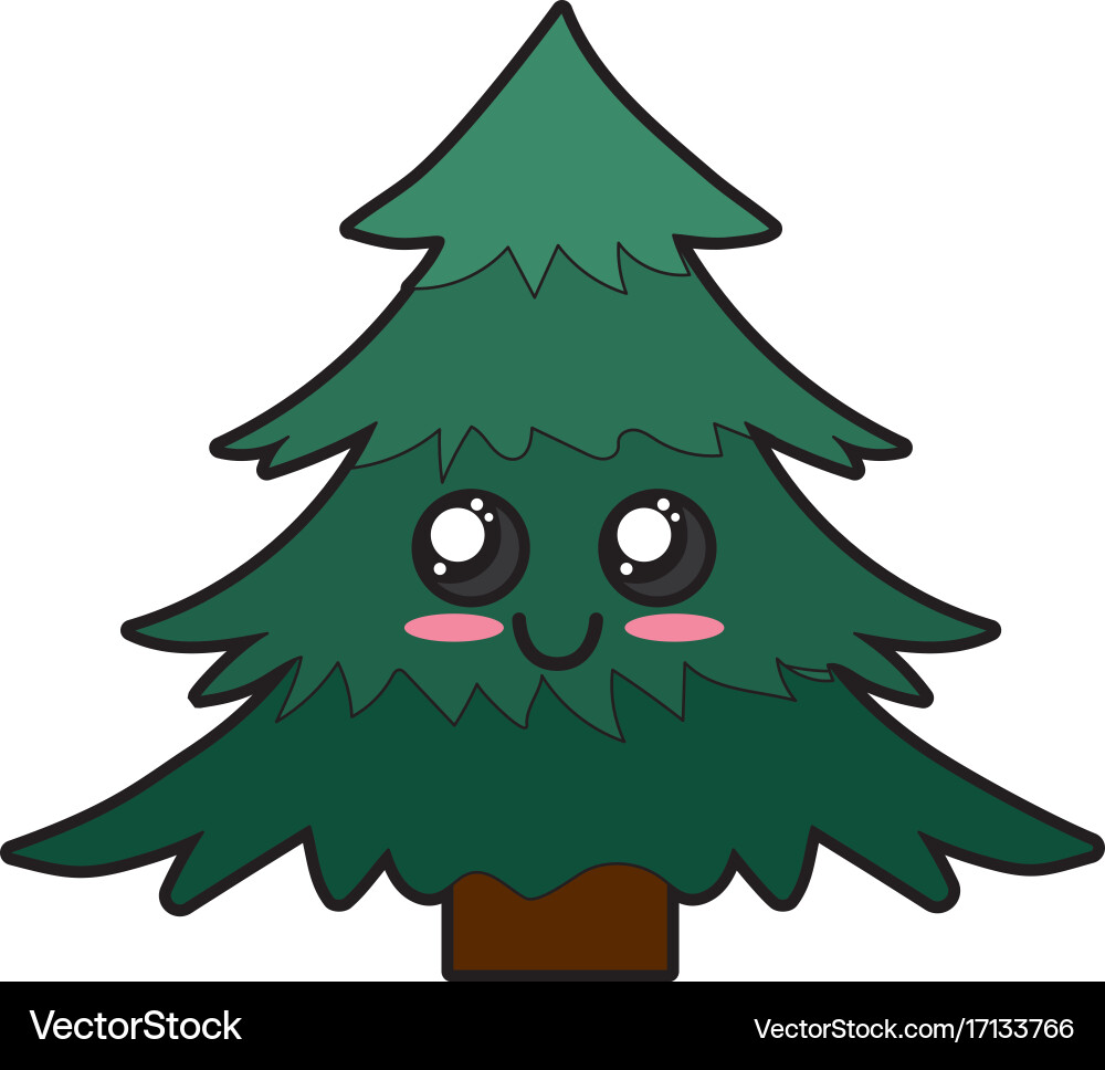 Kawaii cute happy pine tree Royalty Free Vector Image