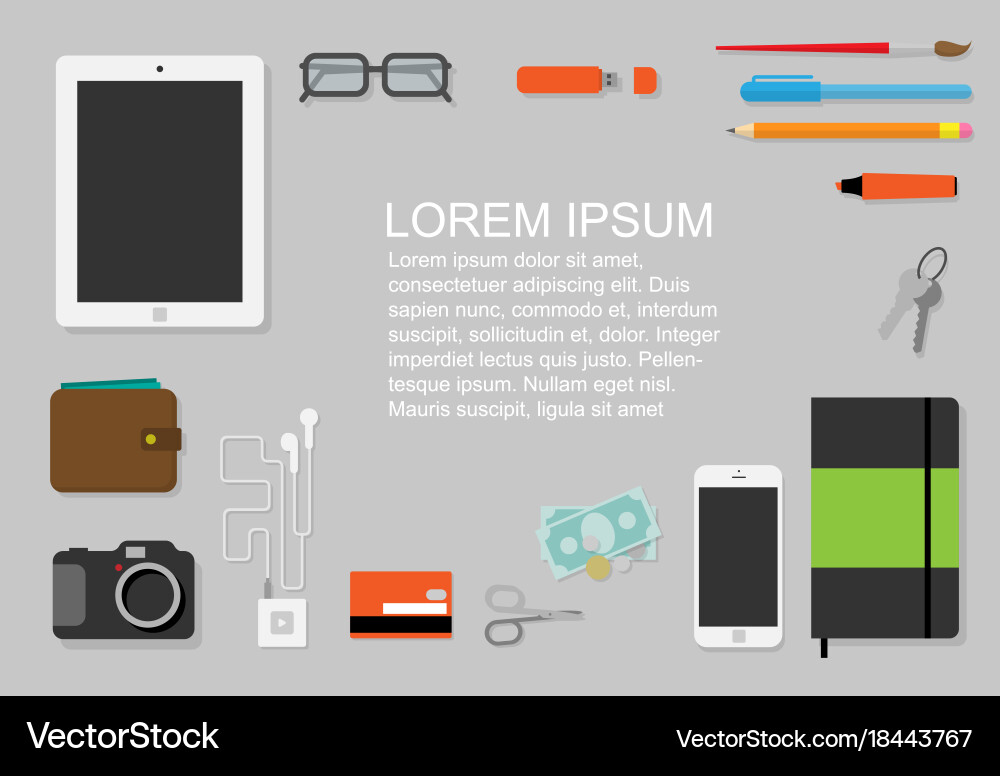 Flat design flyer with every day accessories Vector Image