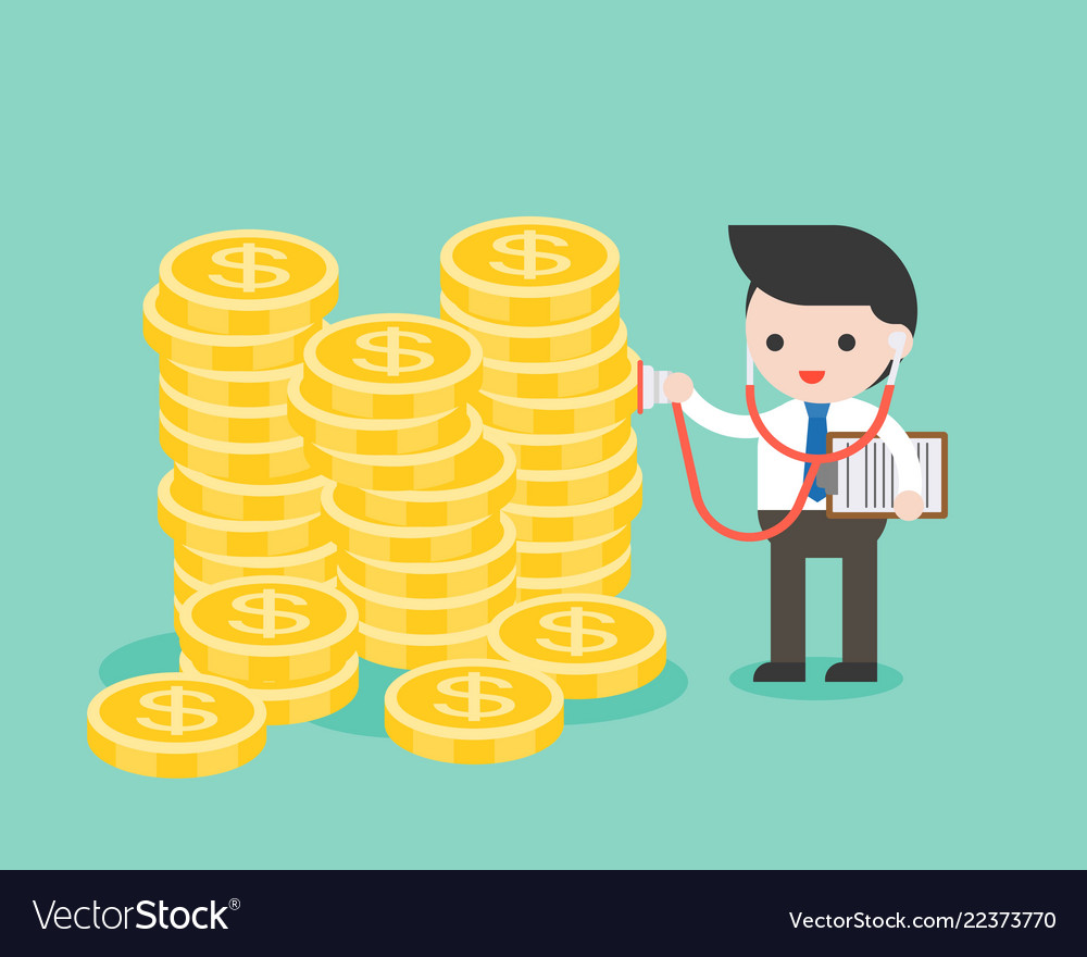Businessman use stethoscope checking stack Vector Image