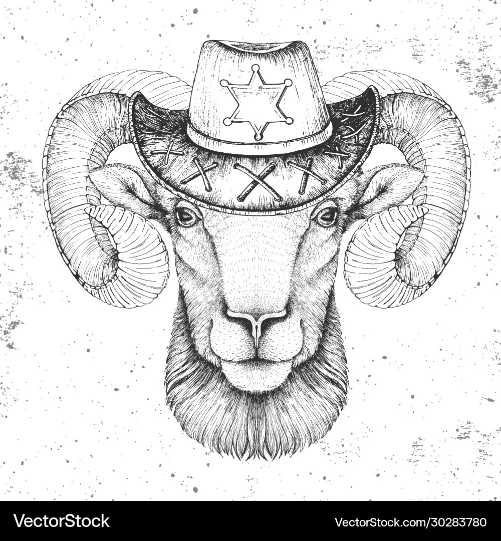 Hipster animal ram or mouflon with sheriffs hat Vector Image