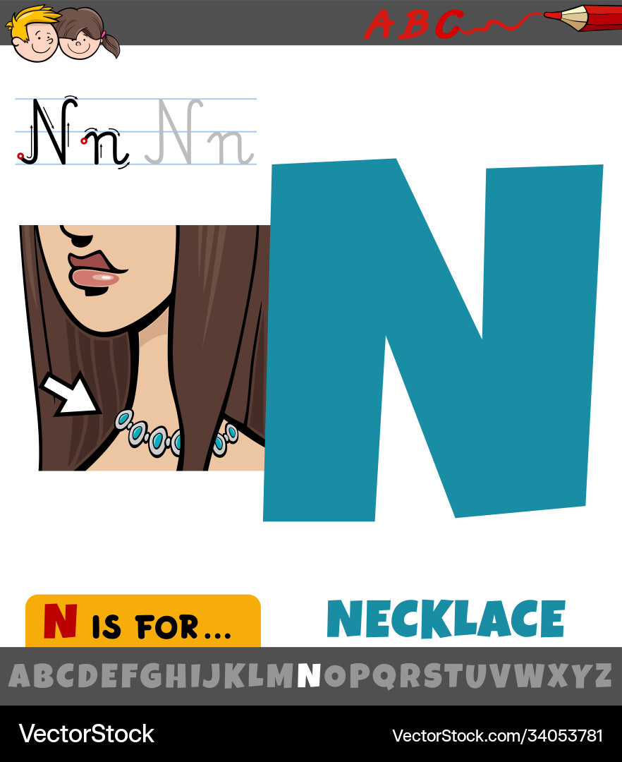Letter n worksheet with necklace object Royalty Free Vector