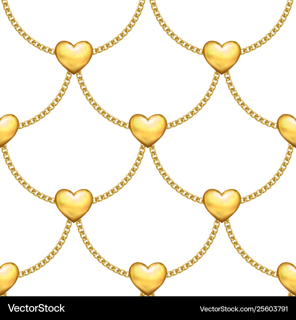 Seamless pattern with gold chains and hearts Vector Image