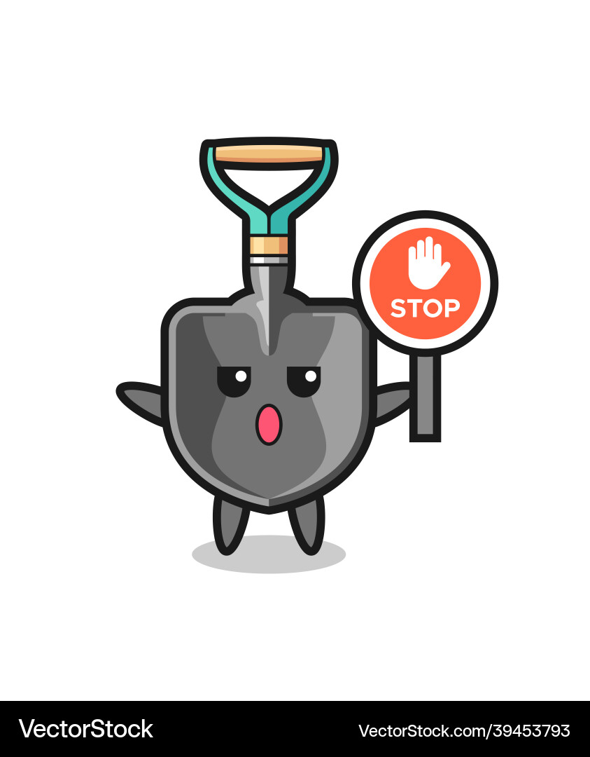 Shovel character holding a stop sign Royalty Free Vector