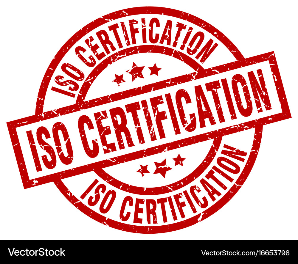Iso certification round red grunge stamp Vector Image