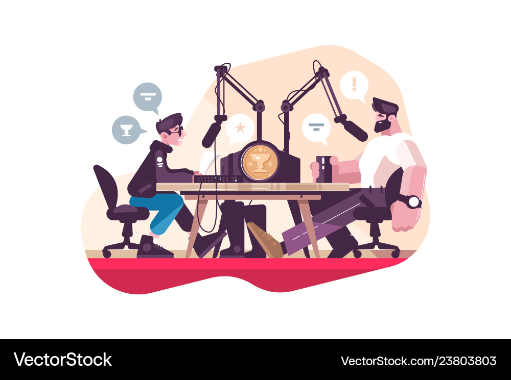 Radio presenter interviewing man at studio Vector Image