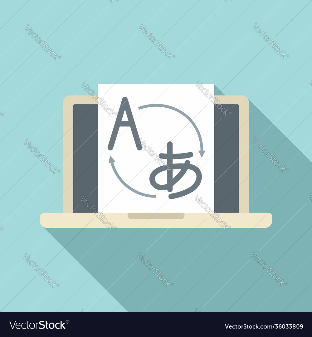 Foreign language laptop study icon flat style Vector Image