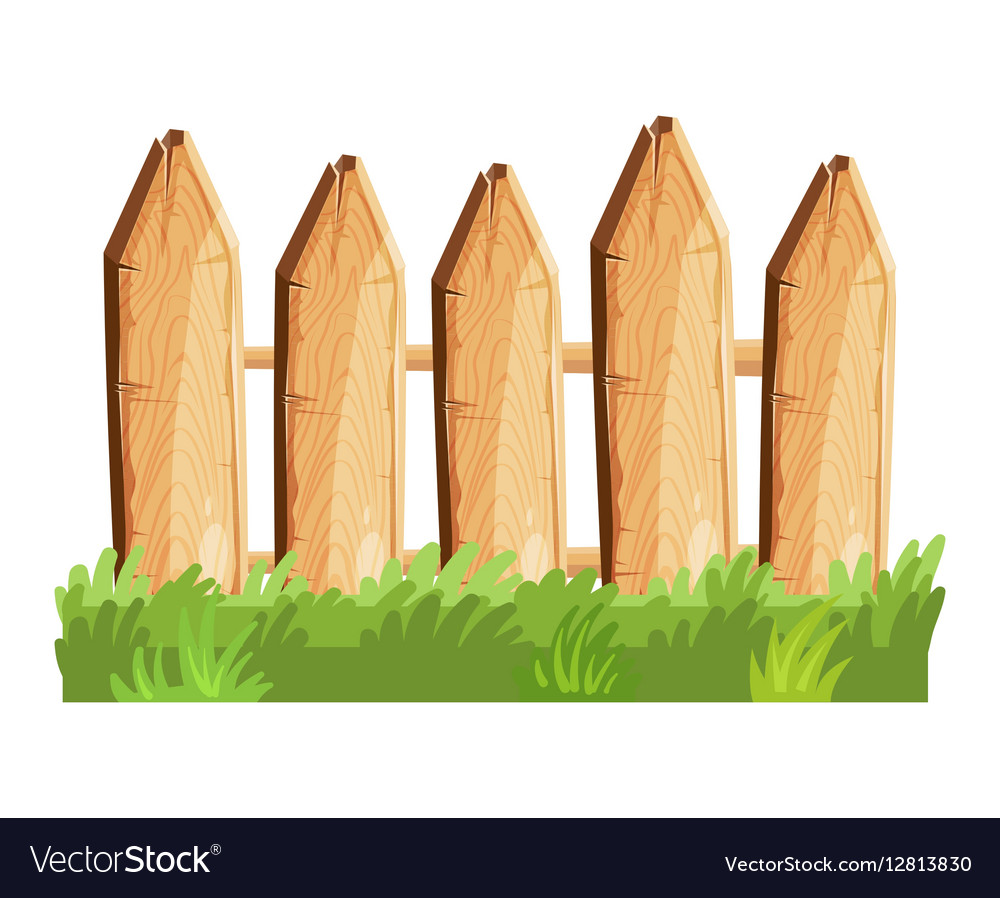 Cartoon rural wooden fence in green grass Vector Image