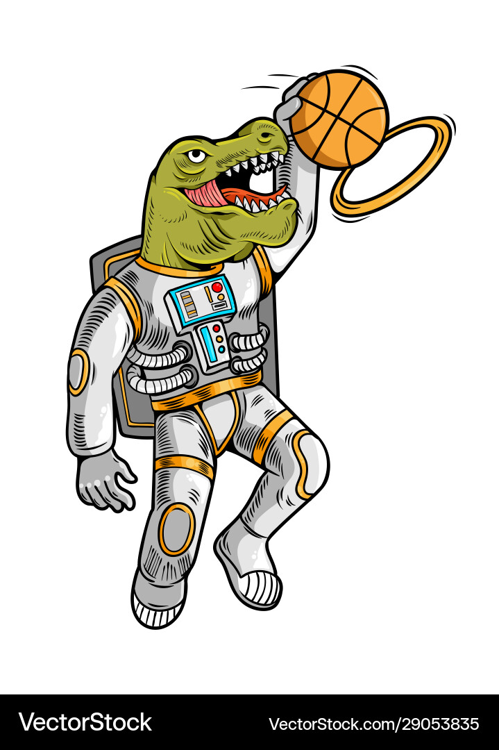 Astronaut t rex which play basketball Royalty Free Vector